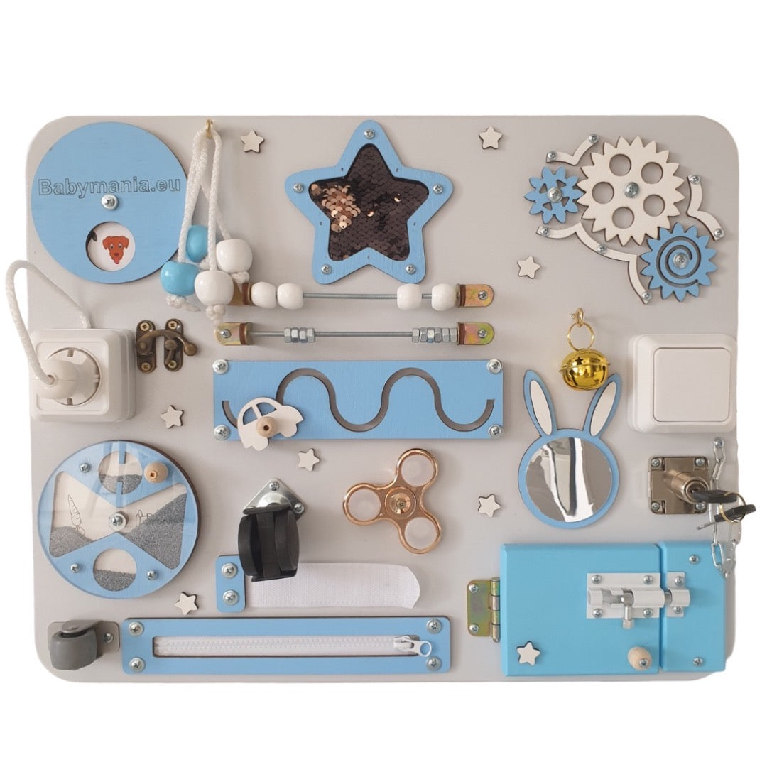 BabyMania lichtblauw activiteitenbord – Toverkast.nl